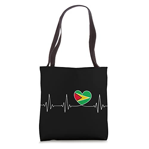 Guyana Love Heartbeat and Guyanese Flag Heart Guyana Tote Bag