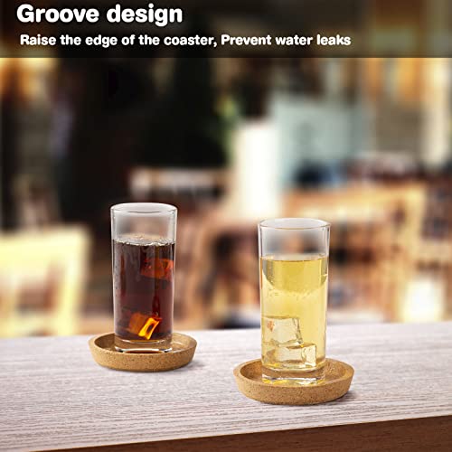Cork Coasters with Lip for Drinks - 8pcs Coasters Absorbent with Metal Holder Water Resistant,3.94In Thick Rural Natural Cork Coasters for Decor - Living Room, Kitchen, Bar and Housewarming Gift Idea