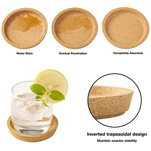 Cork Coasters with Lip for Drinks - 8pcs Coasters Absorbent with Metal Holder Water Resistant,3.94In Thick Rural Natural Cork Coasters for Decor - Living Room, Kitchen, Bar and Housewarming Gift Idea