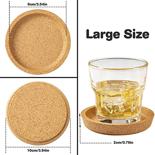 Cork Coasters with Lip for Drinks - 8pcs Coasters Absorbent with Metal Holder Water Resistant,3.94In Thick Rural Natural Cork Coasters for Decor - Living Room, Kitchen, Bar and Housewarming Gift Idea