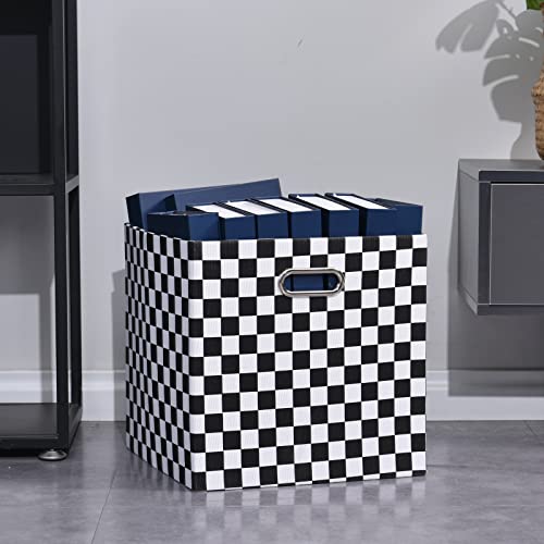 Fboxac Cube Storage Bins 13×13 Polyester Foldable Box with Handles, Collapsible Organization Basket Set of 4 Large Capacity Drawer for Closet Shelf Cabinet Bookcase Bedroom, Checkerboard Black & White
