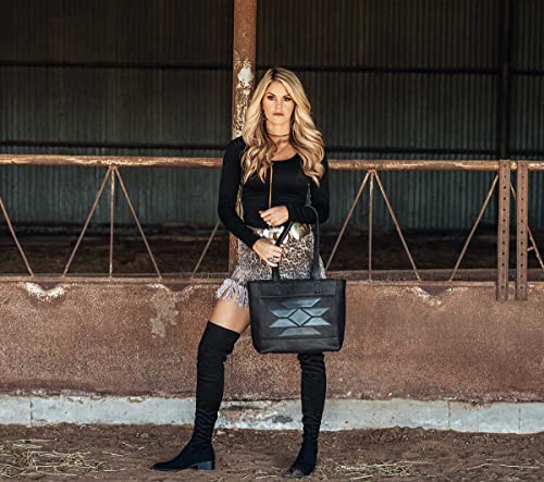STS Ranchwear Western Leather Kai Collection Two Shoulder Straps Tote Handbag, Black