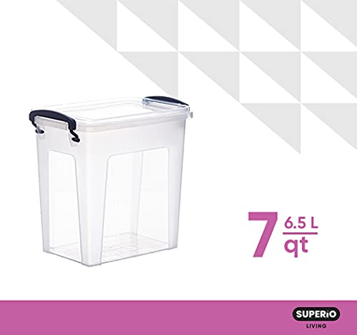 Superio Clear Storage Bins with Lids, Small Stackable Storage Boxes with Locking Latches and Handles (7 Quart(Deep), 2 Pack)
