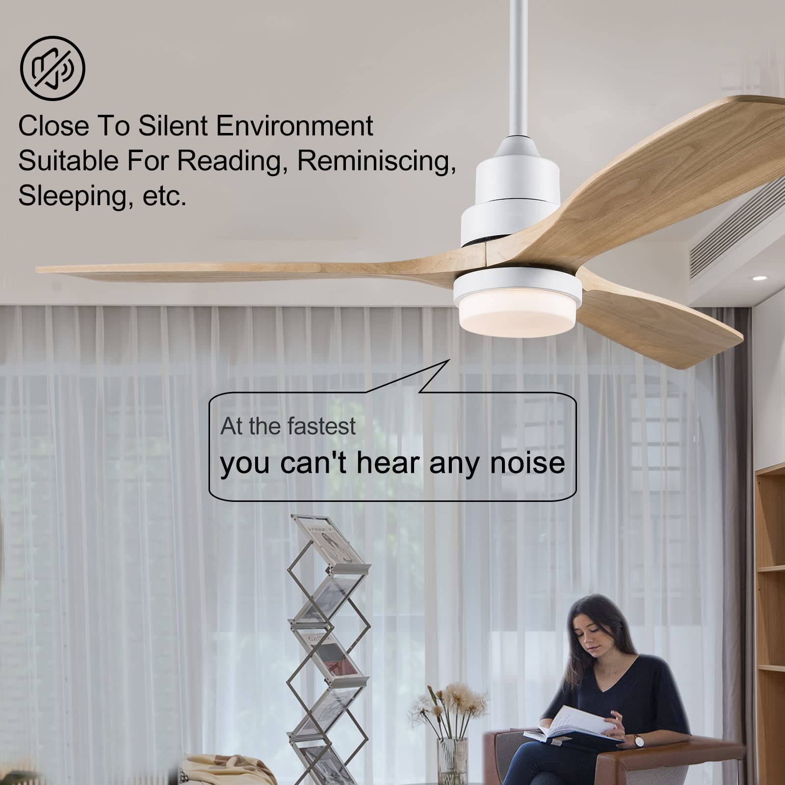 BOJUE 52 Inch Ceiling Fans with Light Remote Control,Indoor Outdoor Ceiling Fan for Patio Living Room,Bedroom,Office,Summer House,Etc