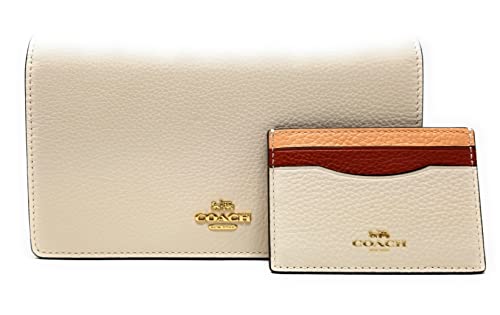 COACH Women's Boxed Anna Foldover Clutch Crossbody And Card Case Set (Gold/Chalk/Taffy Multi)