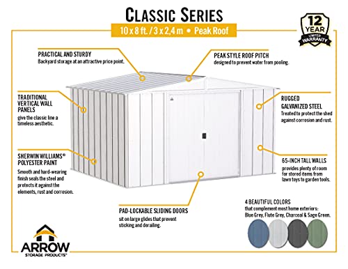 Arrow Sheds Amazon Exclusive Classic 10' x 8' Charcoal Steel Storage Shed with Included Floor Frame Kit