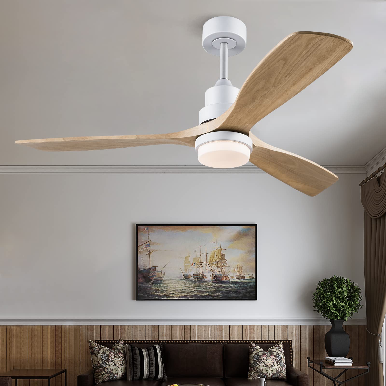 BOJUE 52 Inch Ceiling Fans with Light Remote Control,Indoor Outdoor Ceiling Fan for Patio Living Room,Bedroom,Office,Summer House,Etc
