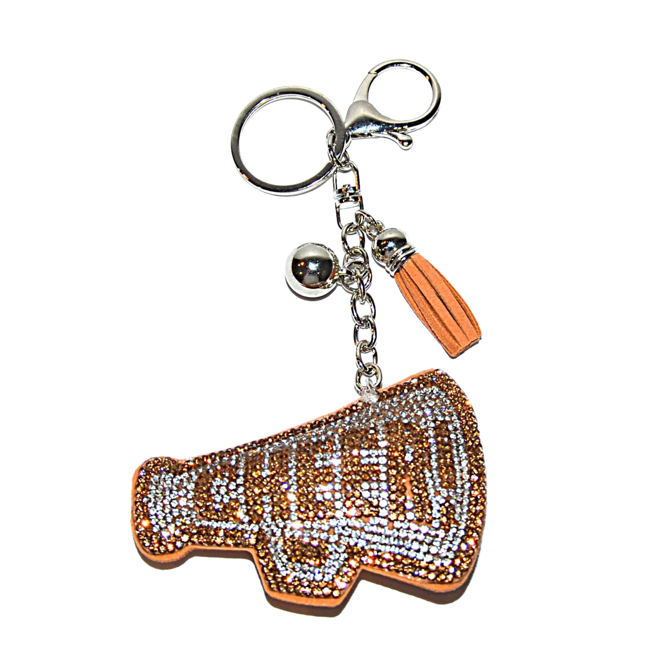 Popfizzy Cheer Keychain for Girls, Bling Cheerleader Backpack Charm, Gold Rhinestone Cheerleading Bag Charms, Keyring Key Fob