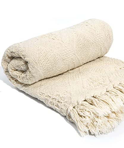 Maxpeuvon Beige Throw Blanket Boho Soft Cozy Knit Blanket with Tassel, Solid Decorative Blankets and Throws, Decor Blanket for Bed, Travel Blanket, Sofa, 50"×60"