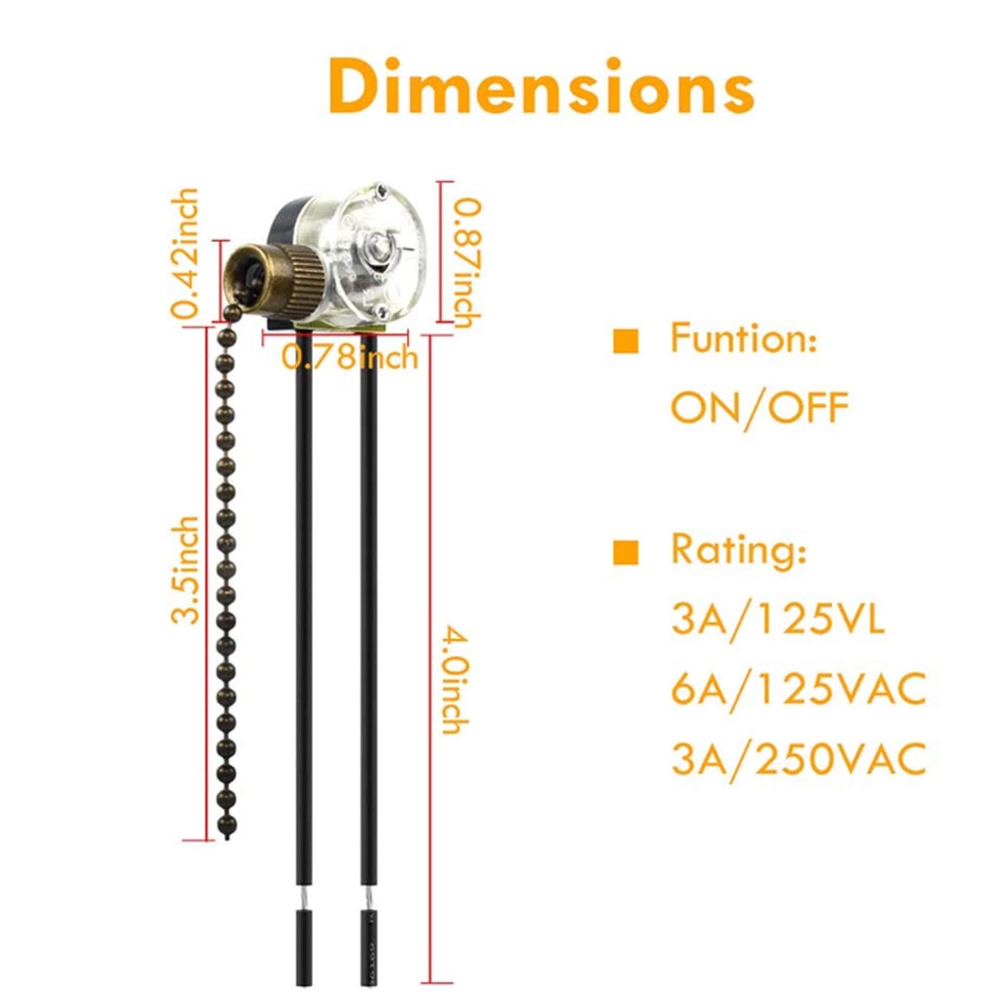 Pull Chain Switch, ZE-109 Ceiling Fan Light Switch, On-Off Speed with Pull Chain Compatible with Ceiling Light Fans, Lamps and Wall Lights. (Bronze)