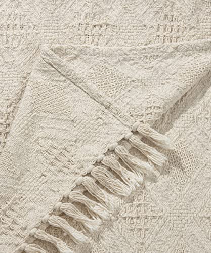 Maxpeuvon Beige Throw Blanket Boho Soft Cozy Knit Blanket with Tassel, Solid Decorative Blankets and Throws, Decor Blanket for Bed, Travel Blanket, Sofa, 50"×60"