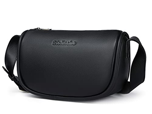 Blofinche Genuine Leather Crossbody Bag for Women Medium Shoulder Handbag with Metal Zipper and Strap Adjustable Black