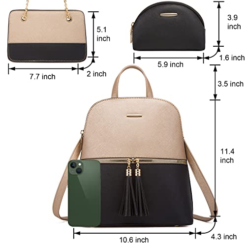 Backpack Purses for Women Mini Backpack Purse for Girls Teen Fashion Backpack 4 PCS Leather Rucksack for Ladies Shoulder Bags Black