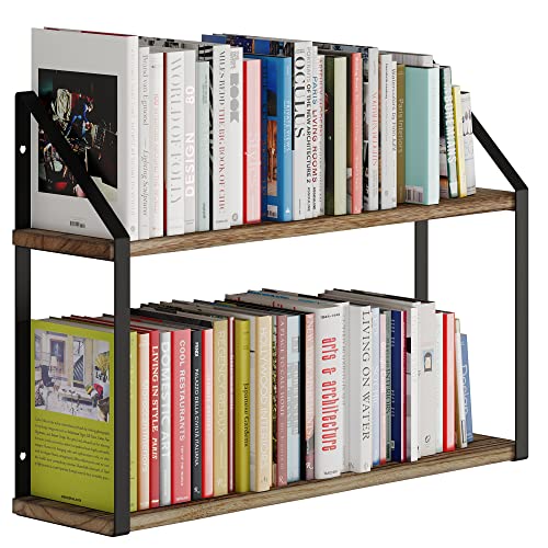 Wallniture Modena 2-Tier 24" Wall Bookshelves Bathroom Organizer Floating Shelves for Kitchen Organization Office Decor Wall Shelves Burnt Finish