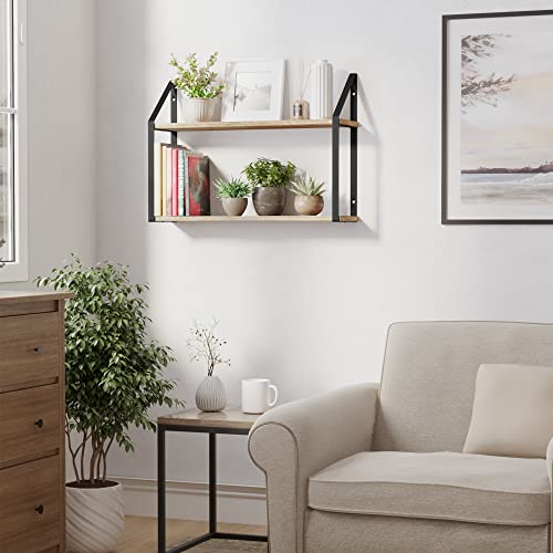 Wallniture Modena 2-Tier 24" Wall Bookshelves Bathroom Organizer Floating Shelves for Kitchen Organization Office Decor Wall Shelves Burnt Finish