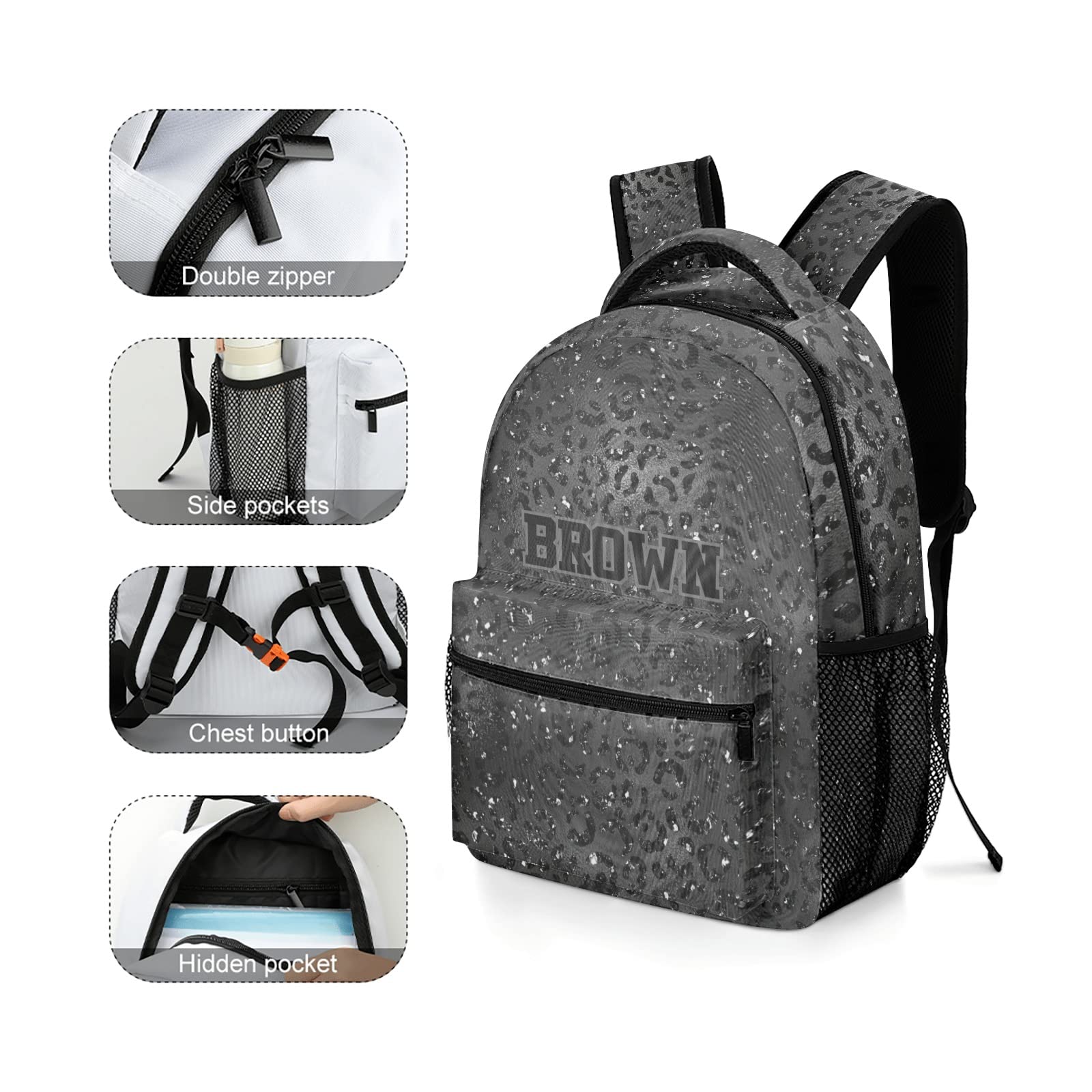 XOZOTY Cheerleader Personalized Black Bling Print Backpack Name Casual Bags for Sport Picnic