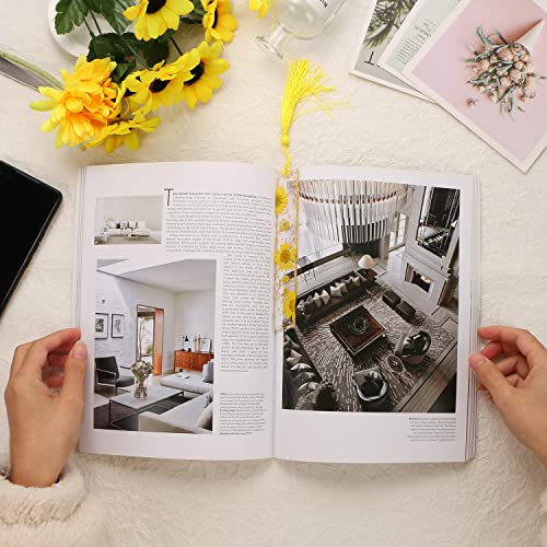 BENBO 2PCS Flower Acrylic Bookmarks, Resin Dried Flower Book Page Holder Handmade Floral Bookmarks with Colorful Tassels Transparent Thumb Ring Page Holder for Reading Students Teachers (B)