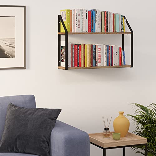 Wallniture Modena 2-Tier 24" Wall Bookshelves Bathroom Organizer Floating Shelves for Kitchen Organization Office Decor Wall Shelves Burnt Finish