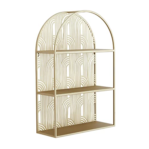 CosmoLiving by Cosmopolitan Metal Arched 3 Shelf Wall Shelf, 16" x 6" x 24", Gold
