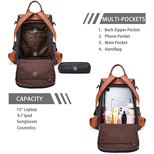 Shrrie Backpack Purse for Women Leather Backpack Fashion Travel Bag Anti-Theft Black Shoulder Bag