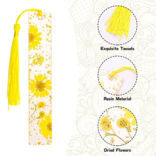 BENBO 2PCS Flower Acrylic Bookmarks, Resin Dried Flower Book Page Holder Handmade Floral Bookmarks with Colorful Tassels Transparent Thumb Ring Page Holder for Reading Students Teachers (B)