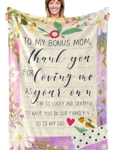InnoBeta Bonus Mom Gifts, Bonus Mom Blanket, Stepmom Gifts, Mother's Day Birthday Gift for Stepmother, Bonus Mom, Stepmom, Thank You for Loving Me As Your Own, Soft Throw Blanket 50"x65"