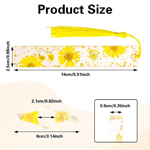 BENBO 2PCS Flower Acrylic Bookmarks, Resin Dried Flower Book Page Holder Handmade Floral Bookmarks with Colorful Tassels Transparent Thumb Ring Page Holder for Reading Students Teachers (B)