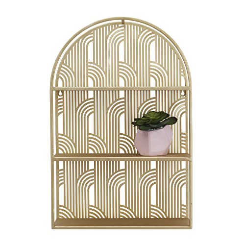 CosmoLiving by Cosmopolitan Metal Arched 3 Shelf Wall Shelf, 16" x 6" x 24", Gold