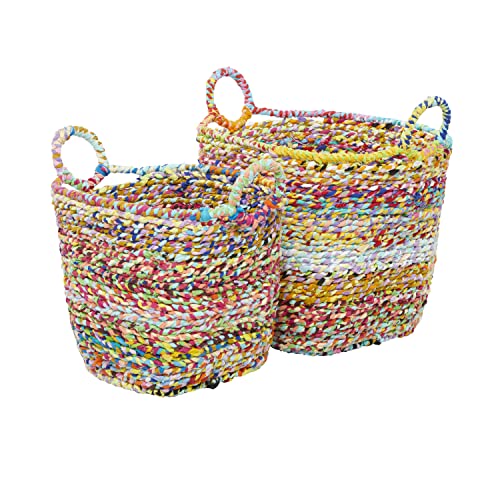 CosmoLiving by Cosmopolitan Cotton Round Storage Basket with Handles, Set of 2 16", 14"H, Multi Colored