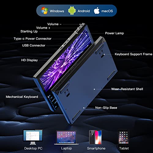 Fagomfer FICIHP K2 12.6" Touchscreen Gaming Mechanical Keyboard,71 Keys Portable USB Wired RGB Backlit Compact Keyboard,Plug and Play Multifunctional Split Screen Keyboard for Windows Mac Android