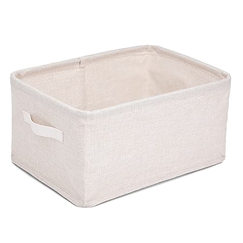 Jelier Fabric Collapsible Shelf Storage Basket,Multipurpose Linen Bin Organizer for Toys,Toiletries,Office Supplies,DVDs,Books,Clothes,Paper Rolls (L, beige)