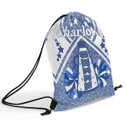 Cheerleaders Cheer Blue Print Drawstring Backpack Sackpack Gym String Bag Waterproof Competition Bag for Sports