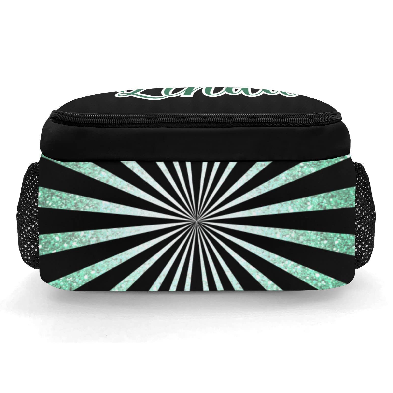 Anneunique Custom Cheerleaders Backpack Custom Multifunctional Waterproof Laptop Bag for Travel Gift Green Bling Sparkly Print Cheer Black