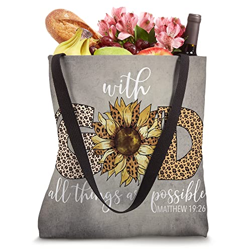 With God All Things Are Possible Leopard Sunflower Faith Tote Bag