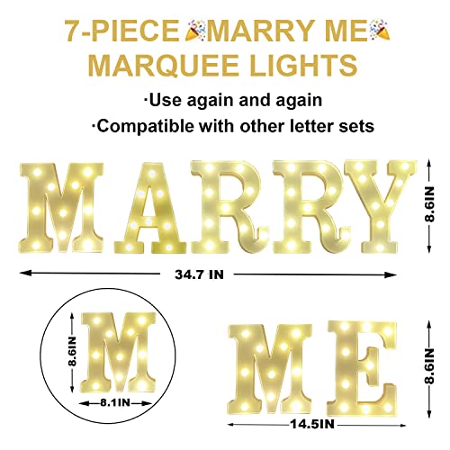JUICYRAUL 7 LED Marquee Letter Lights Marry Me Sign,Marry Me LED Marquee Letter Lights,Marry Me Light up Letter Numbers for Romantic Proposal, Wedding Sign, Engagement Sign