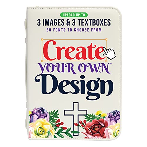 10x7 Inch Personalized Bible Cover – Create Your Own Design, Custom Bible Cover and Carrying Case with Handle – Leatherette Book Covers and Bible Case for Women - White (Freeform)