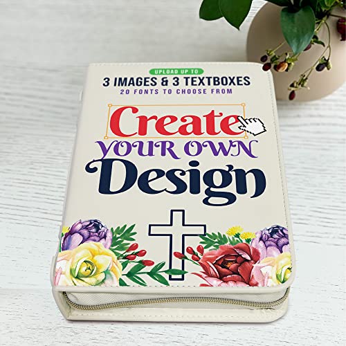 10x7 Inch Personalized Bible Cover – Create Your Own Design, Custom Bible Cover and Carrying Case with Handle – Leatherette Book Covers and Bible Case for Women - White (Freeform)