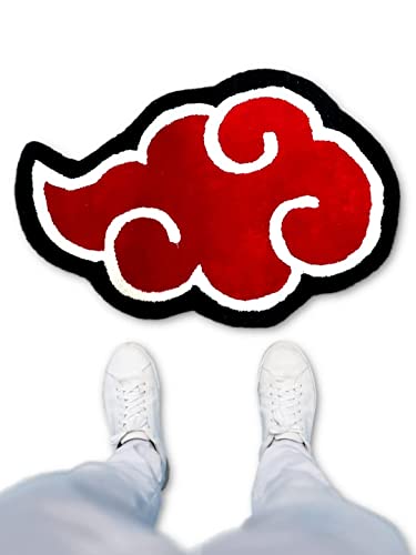 Red Cloud Modern Fluffy Rug - Non Slip Ultra Soft Tufted Anime Room Decor Polyester Nursery Rug, Rugs for Bedroom, Decorative Indoor and Outdoor Rug, Living Room Red Black Carpet, 58x84cm