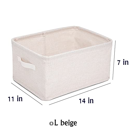 Jelier Fabric Collapsible Shelf Storage Basket,Multipurpose Linen Bin Organizer for Toys,Toiletries,Office Supplies,DVDs,Books,Clothes,Paper Rolls (L, beige)