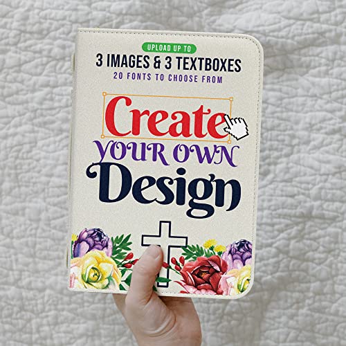 10x7 Inch Personalized Bible Cover – Create Your Own Design, Custom Bible Cover and Carrying Case with Handle – Leatherette Book Covers and Bible Case for Women - White (Freeform)