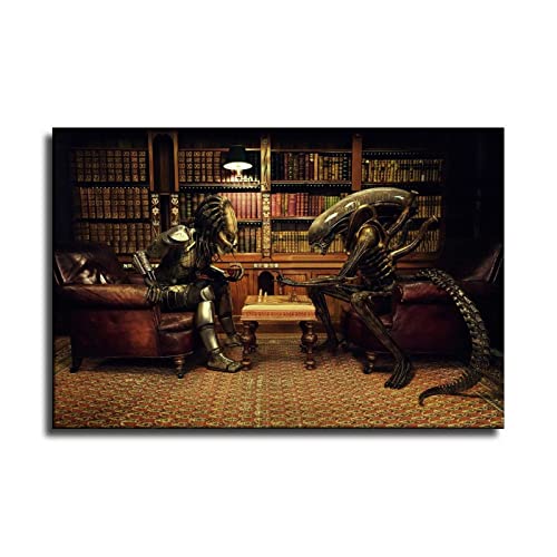 LYYIQY Alien Vs Predator Playing Chess Canvas Art Poster and Wall Art Picture Print Modern Family bedroom Decor Posters 16x24inch(40x60cm)