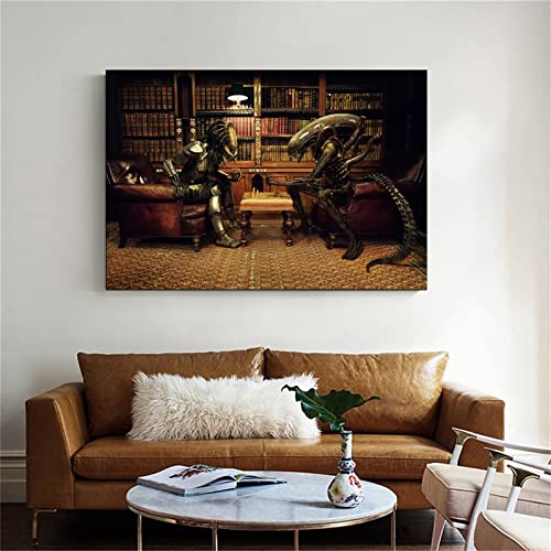 LYYIQY Alien Vs Predator Playing Chess Canvas Art Poster and Wall Art Picture Print Modern Family bedroom Decor Posters 16x24inch(40x60cm)