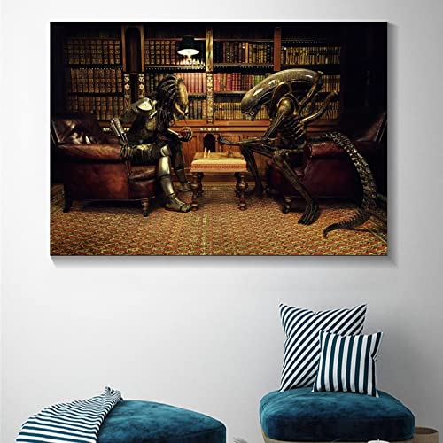 LYYIQY Alien Vs Predator Playing Chess Canvas Art Poster and Wall Art Picture Print Modern Family bedroom Decor Posters 16x24inch(40x60cm)