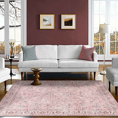 Fashriend Doria Machine Washable Area Rug 3'6''×5'6'' Non-Slip Foldable for Living Room Bedoom Kitchen Boho Bohemian Vintage Persian Pink
