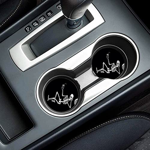Car Coasters for Drinks Absorbent, 2 Pack Cup Holders, 2.56" Ceramic Stone & Non-Scratch Cork Base Coasters, Auto Accessories for Women & Men, Human Skeleton Cocktail Funny Skull