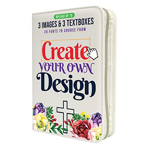 10x7 Inch Personalized Bible Cover – Create Your Own Design, Custom Bible Cover and Carrying Case with Handle – Leatherette Book Covers and Bible Case for Women - White (Freeform)
