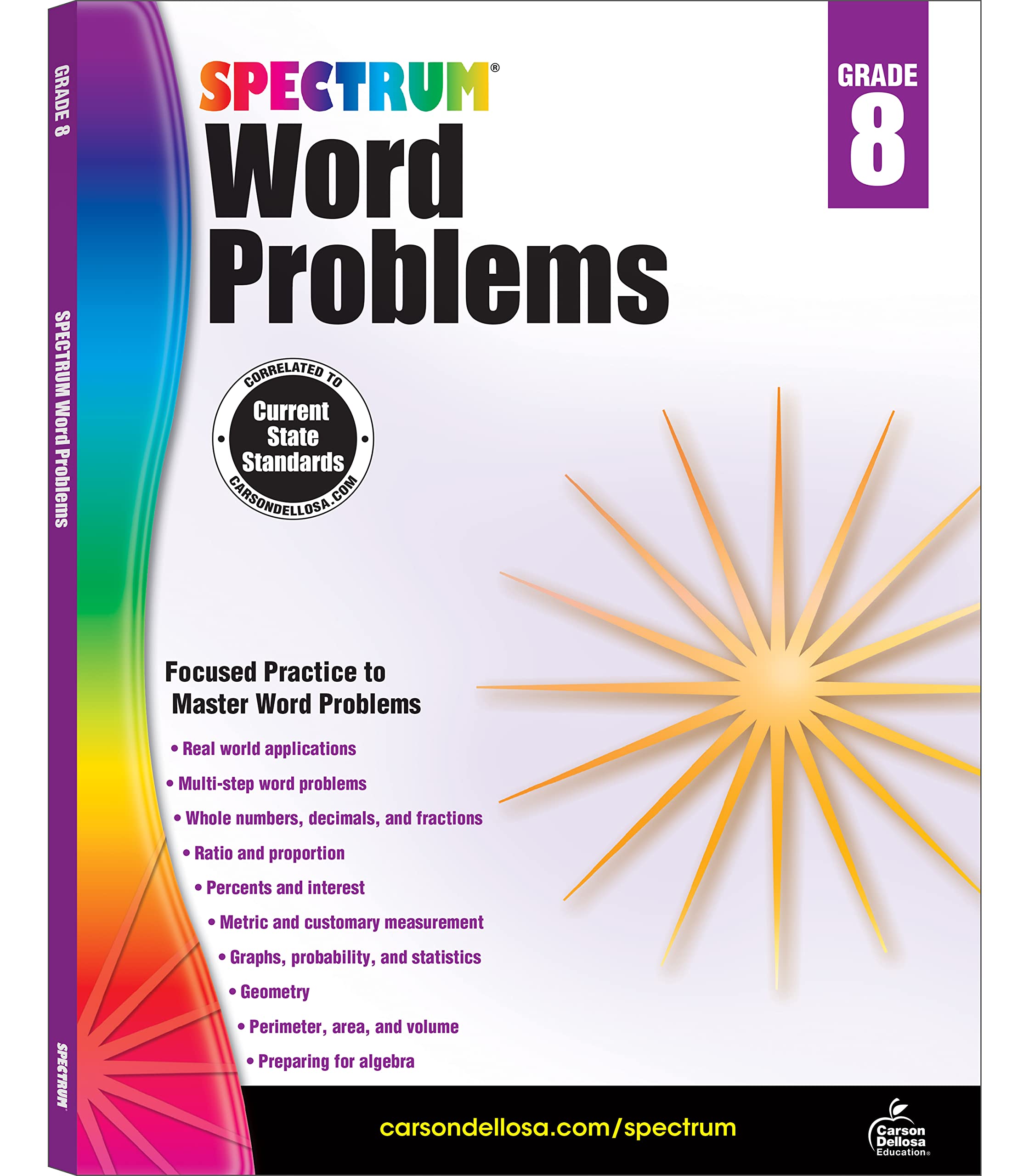 Spectrum 8th Grade Math Word Problems Workbook, Ages 13 to 14, Math Word Problems Grade 8, Percents and Interest, Whole Numbers, Algebra Prep, and Geometry Workbook - 128 Pages