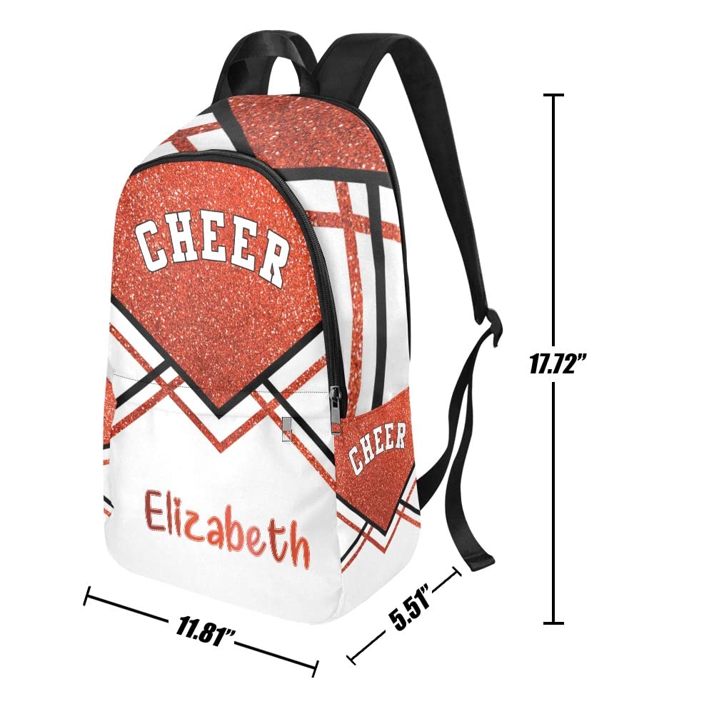 CUXWEOT Personalized Cheerleader Cheer Red Orange Print Backpack with Name Custom Travel Daypack Bag for Man Woman Gifts