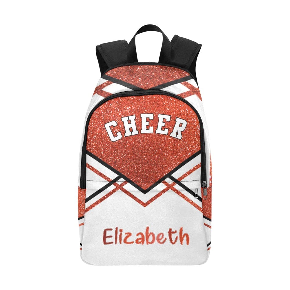 CUXWEOT Personalized Cheerleader Cheer Red Orange Print Backpack with Name Custom Travel Daypack Bag for Man Woman Gifts