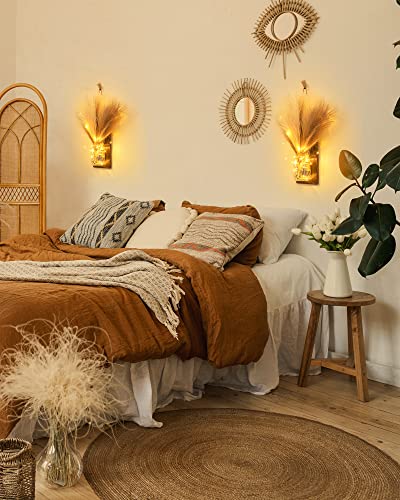Mason Jar Wall Decor with LED Lights, JACKYLED Rustic Mason Jar Sconces with 12 PCS Faux Pampas Grass, Wall Art Decor for Boho Home Decor, Farmhouse, Bedroom, Kitchen, Living Room Hallway Decorative